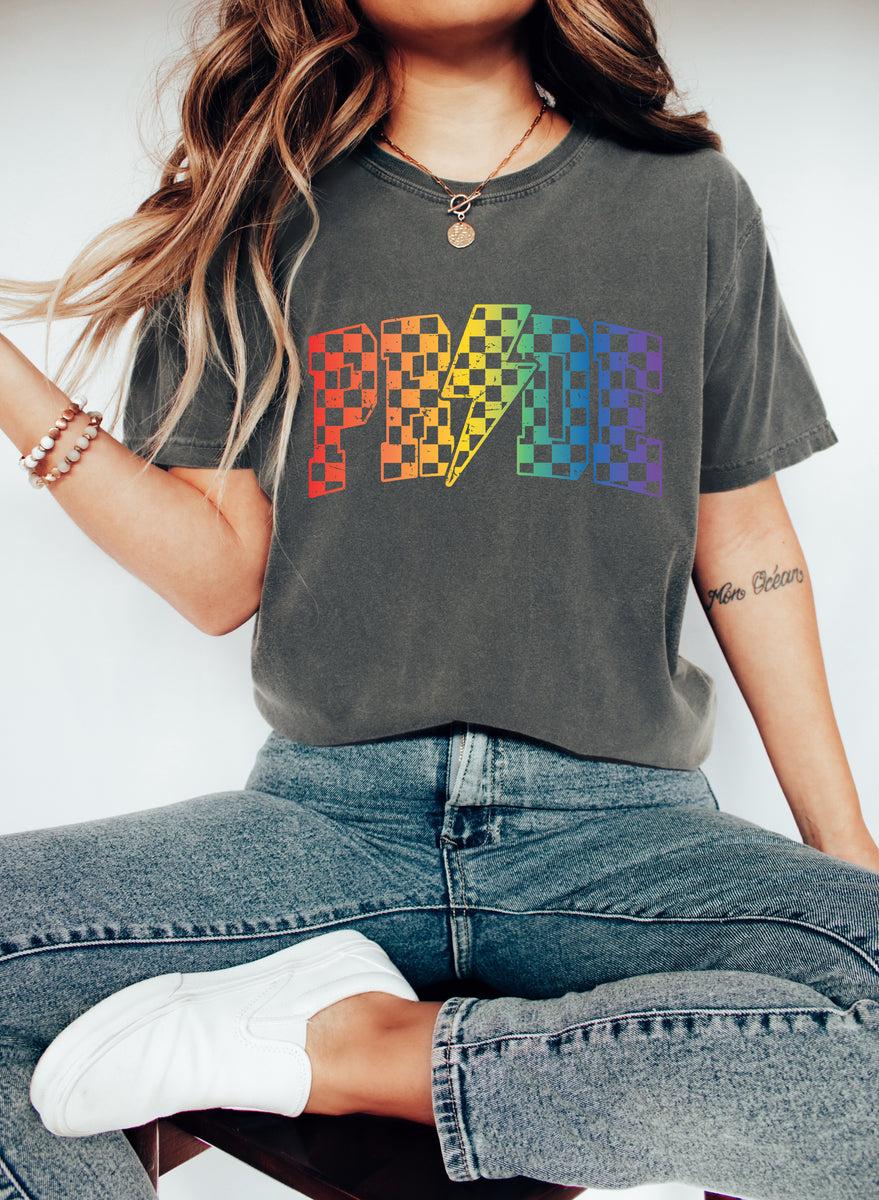 PRIDE Checkered Lightning Bolt (Pride tshirt) – NOT SO PLAIN JANE ...